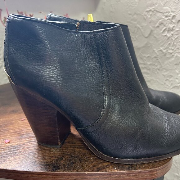Coach | Shoes | Coach Black Leather Ankle Booties Block Stacked Heel W ...